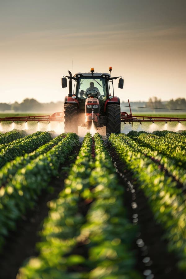 The Tractor Sprinkles the Field. Selective Focus Stock Image - Image of ...