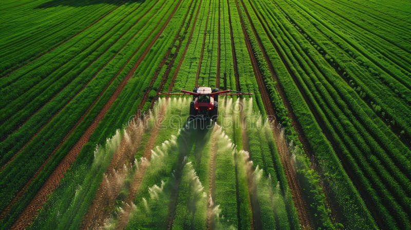 The Tractor Sprinkles the Field. Selective Focus Stock Photo - Image of ...
