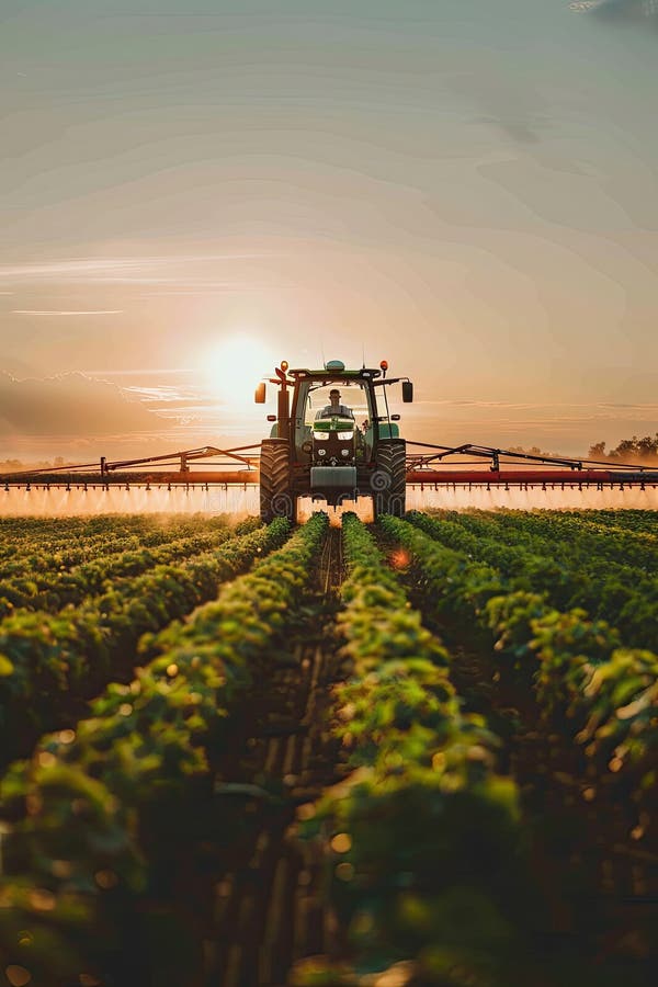 The Tractor Sprinkles the Field. Selective Focus Stock Image - Image of ...