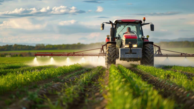 The Tractor Sprinkles the Field. Selective Focus Stock Photo - Image of ...