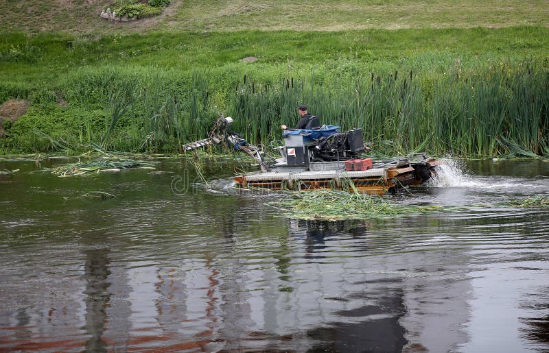 The Tractor Stands in the Tall Grass on the Shore of the Pond 08 17 ...