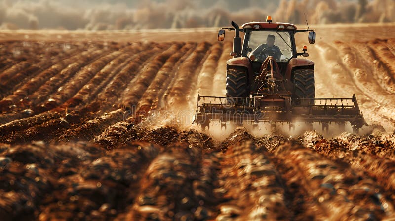 A Tractor in a Stylized, Vibrant Field with Rolling Hills Stock ...