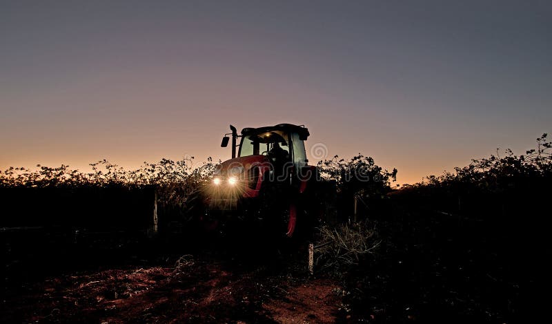 Tractor at Sunrise -working the Vines in Sunraysia District Victoria ...