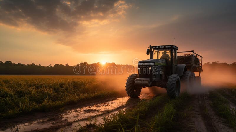 Tractor at Sunset, Generative AI Stock Illustration - Illustration of ...