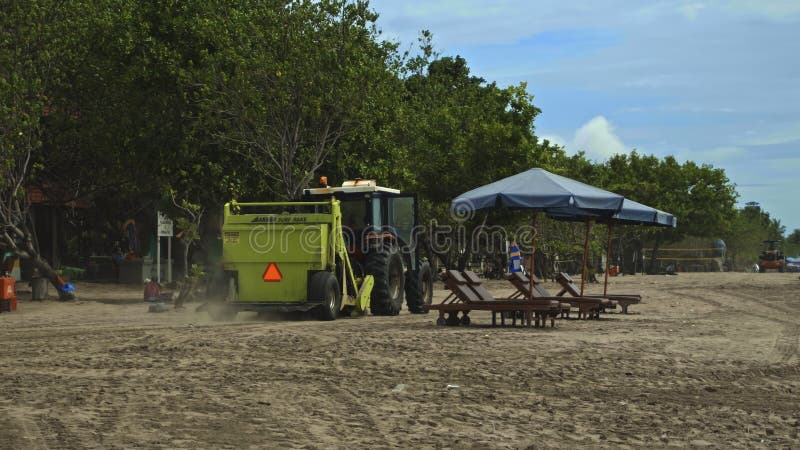 Tractor Technic for Cleaning the Sea Beach from Garbage Stands on the ...