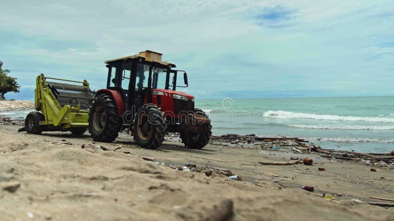 Tractor Technic for Cleaning the Beach from Garbage Stands on the Sand ...