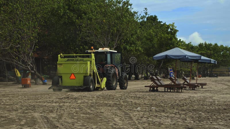 Tractor Technic for Cleaning the Sea Beach from Garbage Stands on the ...