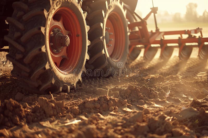 Tractor Tilling Soil at Sunrise on a Farm Stock Illustration ...
