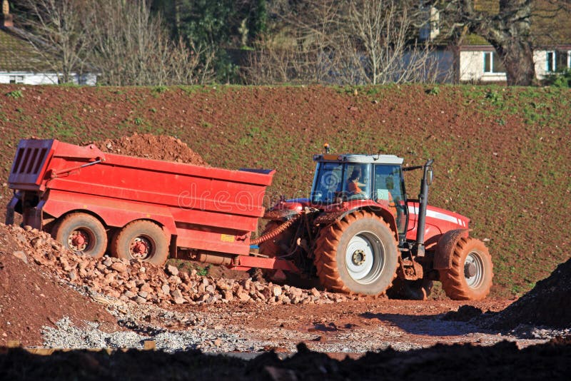 Tractor with Tipper Trailer Stock Photo - Image of site, plant: 90062698