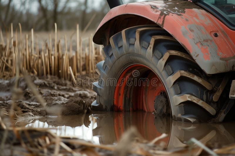 Tractor Tire Partially Submerged in a Puddle Stock Photo - Image of ...