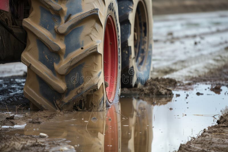 Tractor Tire Partially Submerged in a Puddle Stock Image - Image of ...