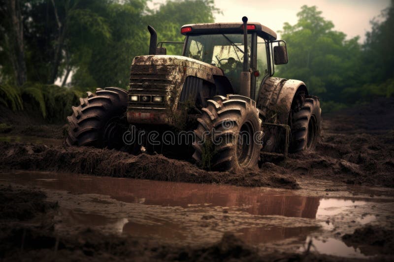 Tractor Tires Sinking in Muddy Terrain Stock Illustration ...
