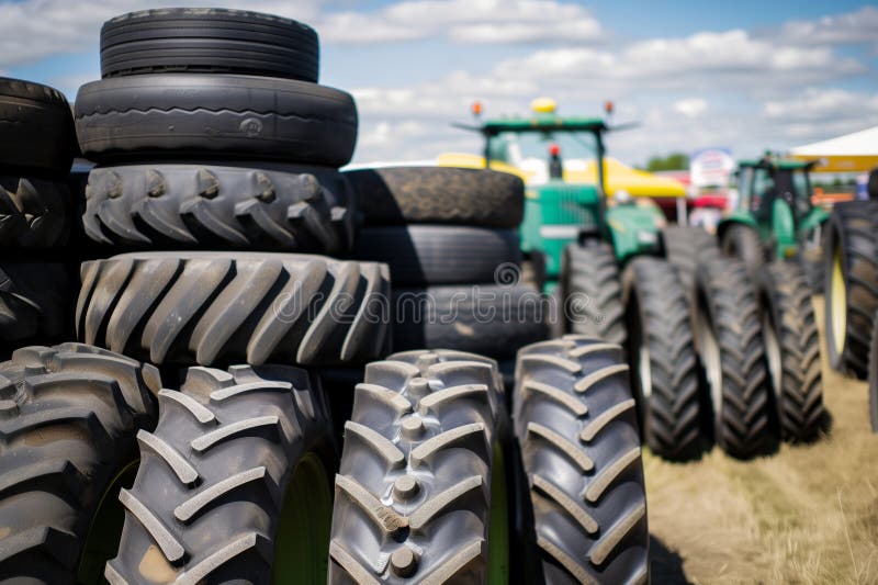 Tractor Tires Stacked in a Pyramid Shape at an Agricultural Fair Stock ...