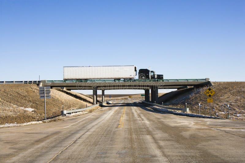 Tractor trailer on bridge. stock image. Image of transportation - 3184219