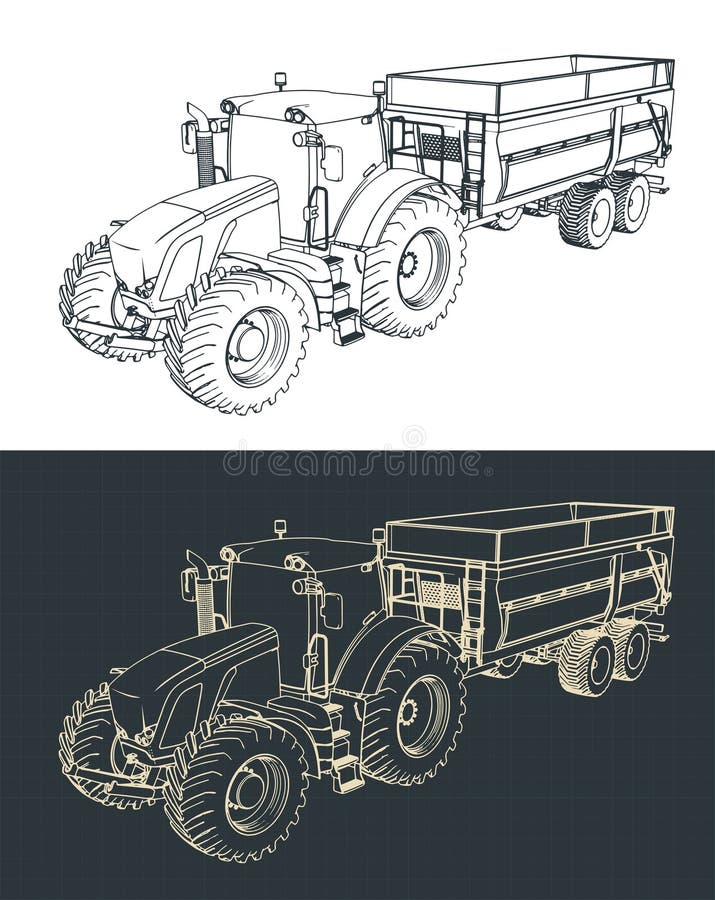 Tractor with Trailer Sketches Stock Vector - Illustration of farming ...