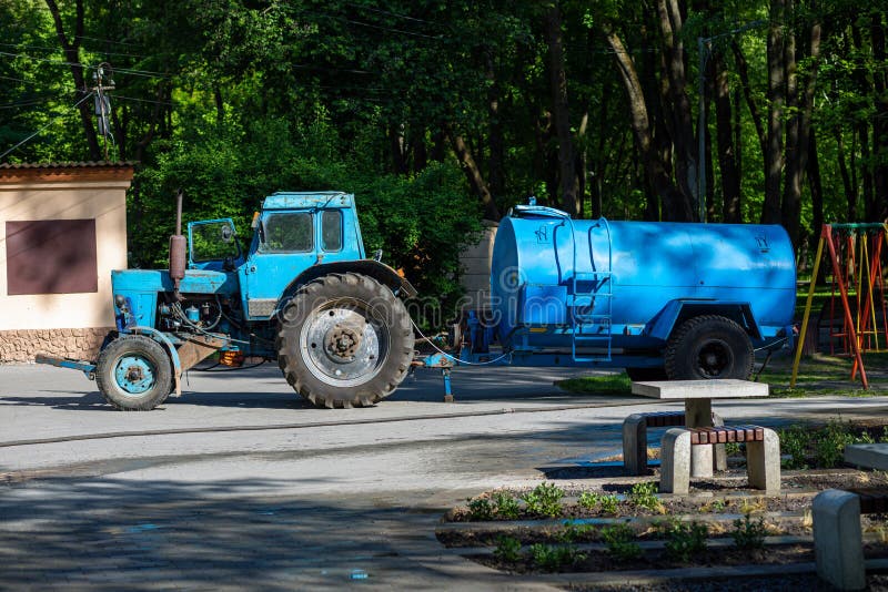 Tractor with Water Tank for Watering in Dry Weather Stock Image - Image ...