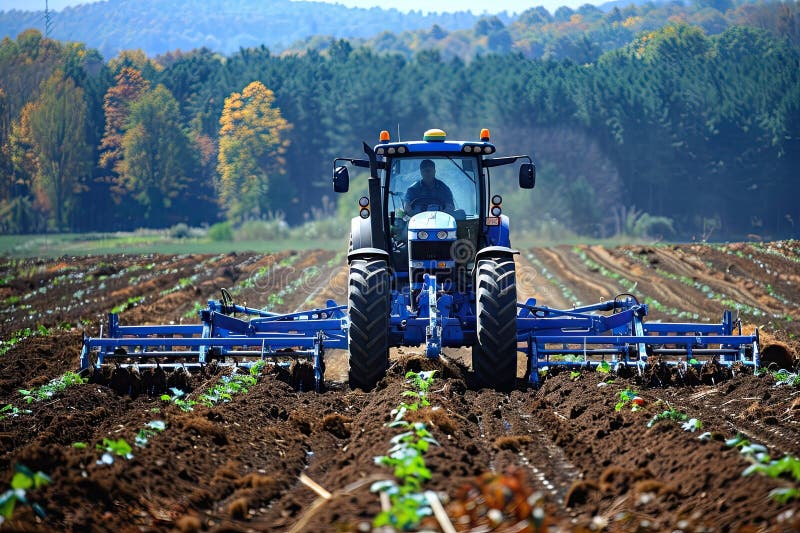 A Tractor Weeds a Field in the Spring. Field Agricultural Work Stock ...