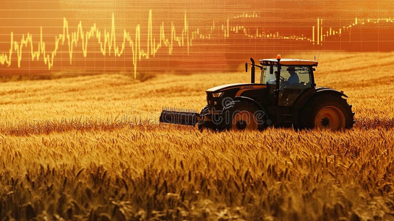 A Tractor in a Wheat Field with a Stock Market Graph Overlay ...