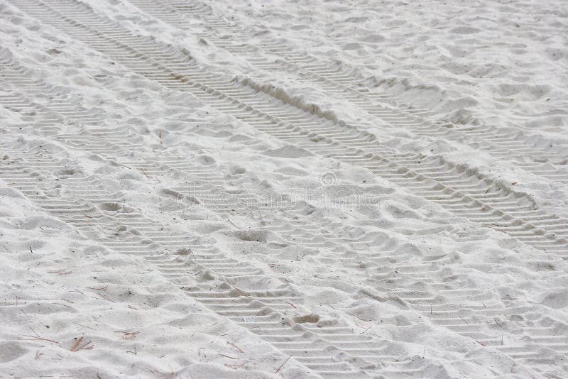 Tractor Wheel Track on Pure White Sand Beach. Stock Photo - Image of ...