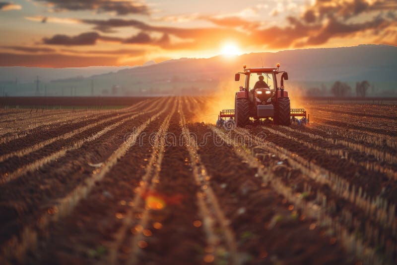 The Tractor at Work - Plowing the Field To Ready it for Crops, a Symbol ...