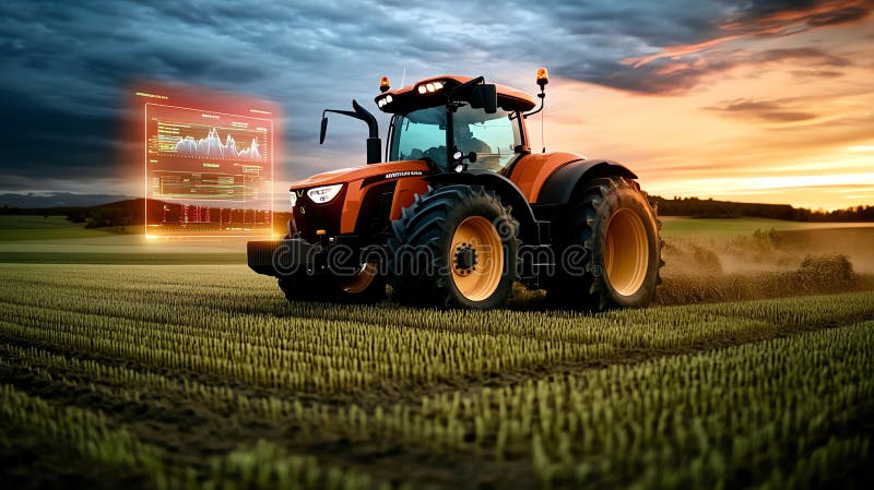 Tractor Working in a Field Under a Dramatic Sunset Sky Stock ...