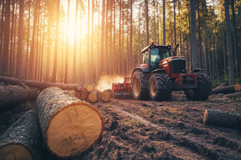 Tractor Working in Forest. Logging Industry Stock Image - Image of ...