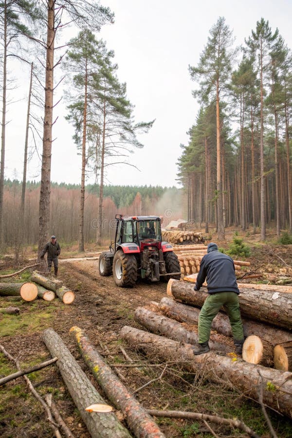 Tractor Working in Forest with Timber Resources Stock Illustration ...