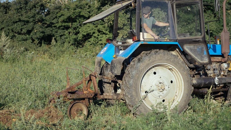 Tractor Working on the Potato Field. Harvesting Potatoes with Using ...