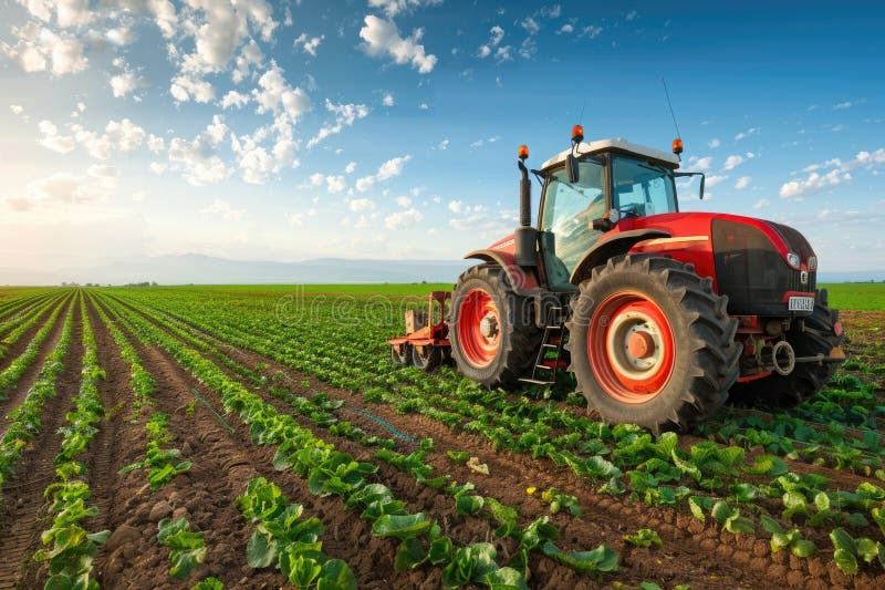 The Tractor Works in the Spring in the Field. Sowing Crops Stock Photo ...