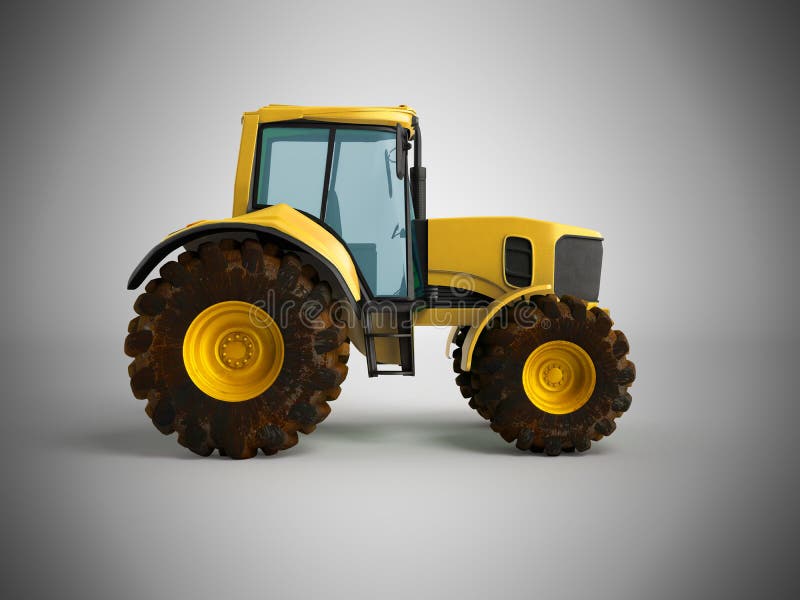 Tractor Yellow 3d Render on Gray Background Stock Illustration ...