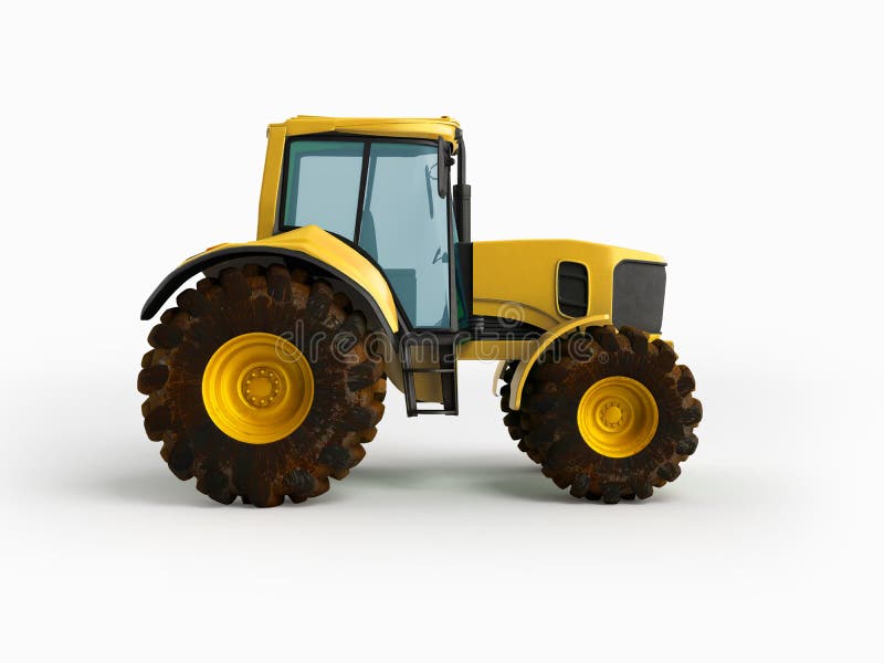 Tractor Yellow 3d Render on White Background Stock Illustration ...
