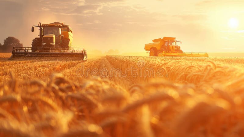 The Tractors Harvesting Wheat. AI Generated Stock Image - Image of ...