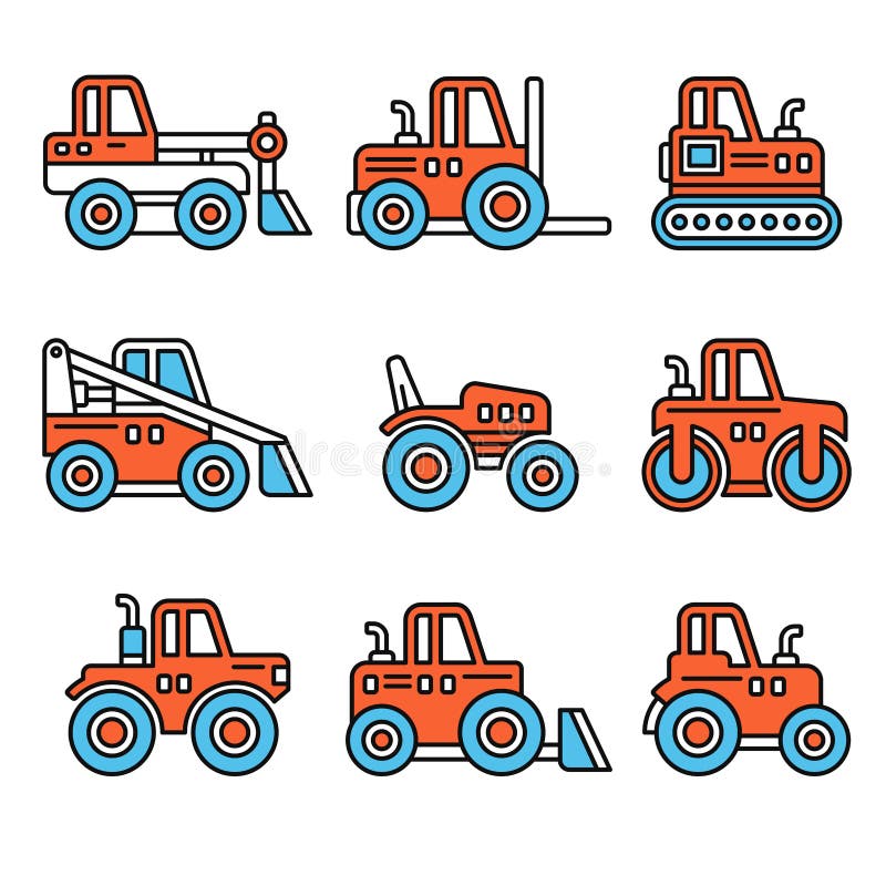 Tractors Icons Set on White Background. Vector Stock Vector ...