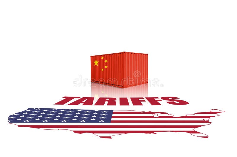 Trade Containers with China Flag on a USA Map. Trade, Duty, Customs and ...