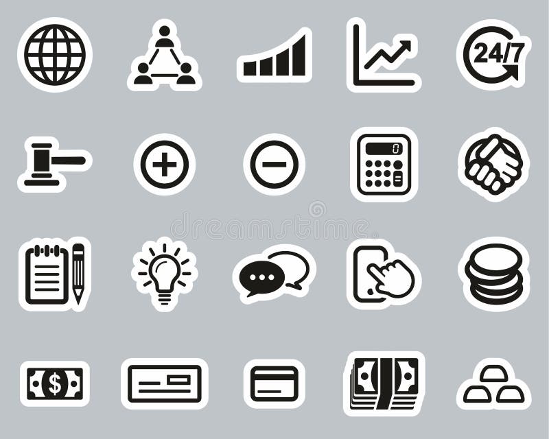 Trade or Exchange Icons White on Black Sticker Set Big Stock Vector ...
