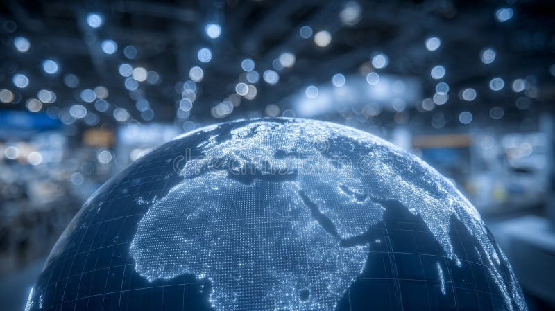 A Trade Exhibition Features a Solar Panel Display Set Against a Blurred ...