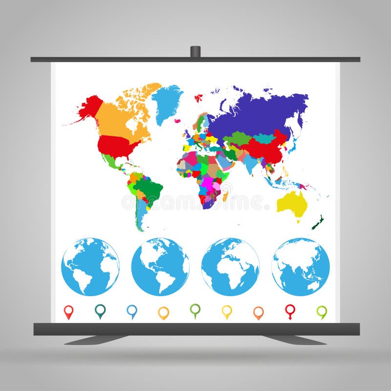 Trade Exhibition Stand with Political World Map, Globe and Markers ...