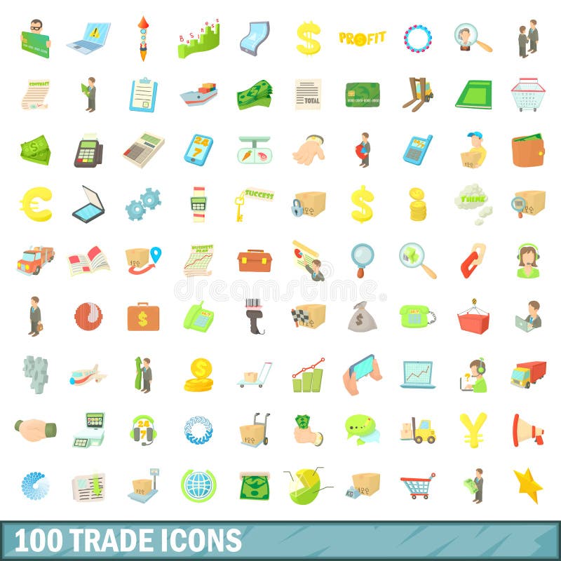 100 Trade Icons Set, Cartoon Style Stock Vector - Illustration of ...