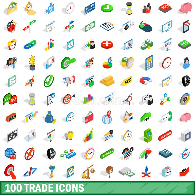 100 Trade Icons Set, Isometric 3d Style Stock Vector - Illustration of ...