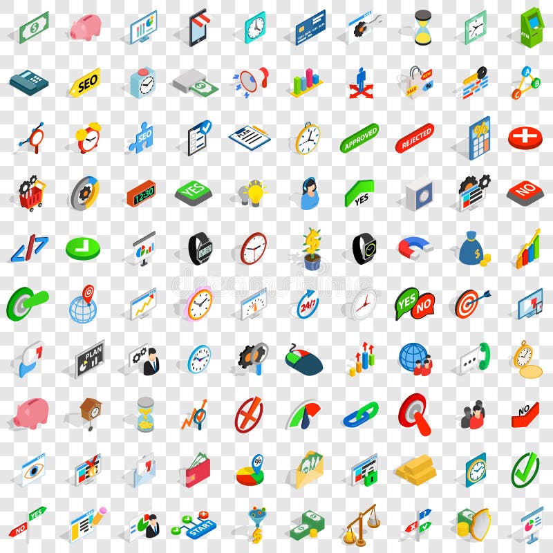 100 Trade Icons Set, Isometric 3d Style Stock Vector - Illustration of ...