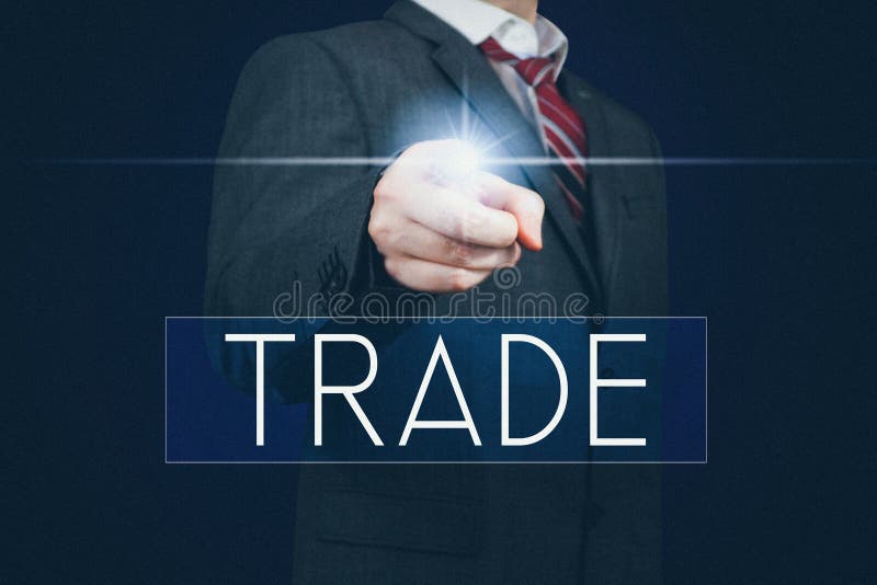 Trade - Lettering, Businessman Pointing Finger Stock Image - Image of ...