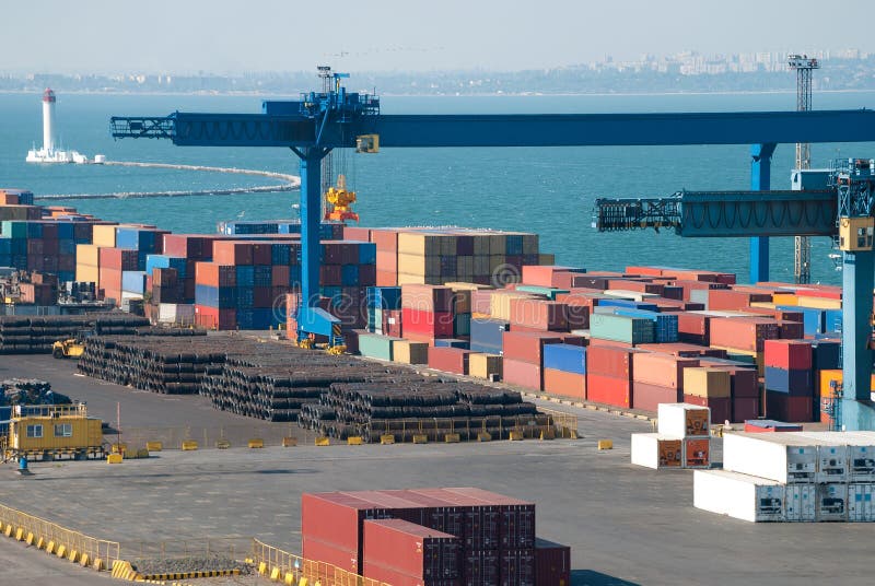 Trade port with containers stock image. Image of delivery - 28812597