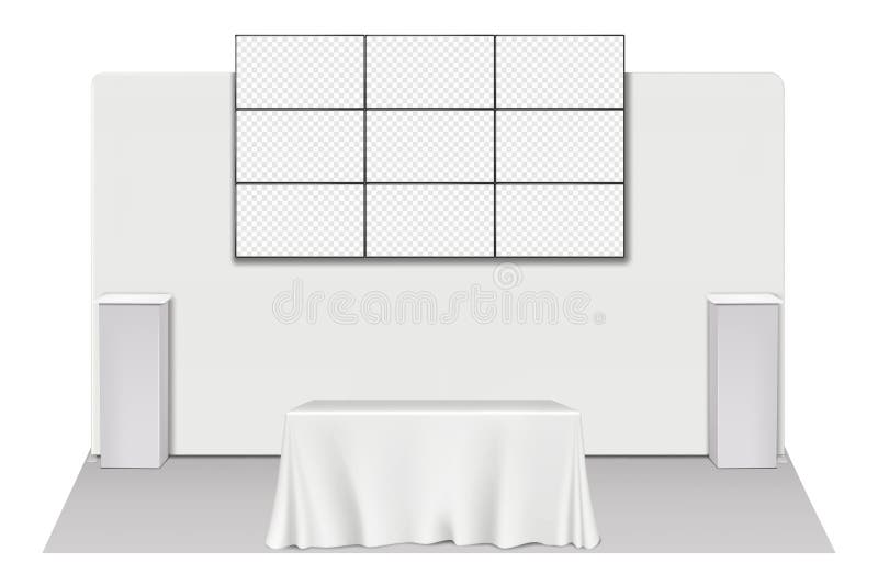 Trade Show Booth Mock-up. Backdrop Banner Stand, LCD Monitors, Table ... Trade Show Booth Mock-up. Backdrop Banner Stand, LCD Monitors, Table ...