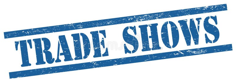 TRADE SHOWS Text on Blue Grungy Rectangle Stamp Stock Illustration ...