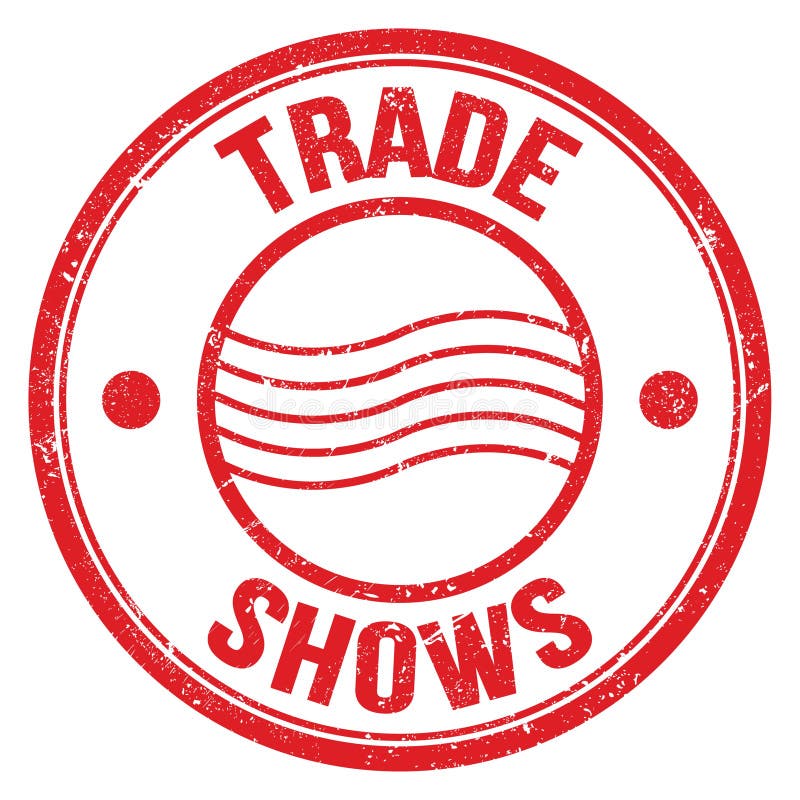 TRADE SHOWS Text on Red Round Postal Stamp Sign Stock Illustration ...
