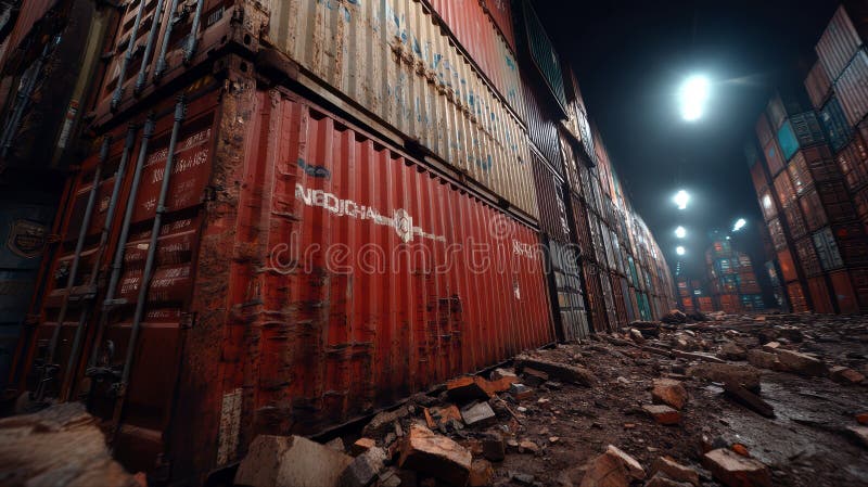 Trade War Affecting Shipping Containers Logistics at Night. Concepto De ...