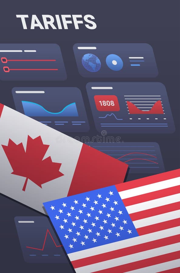 Trade War Concept Flags Data Charts. Canadian and American Flags ...