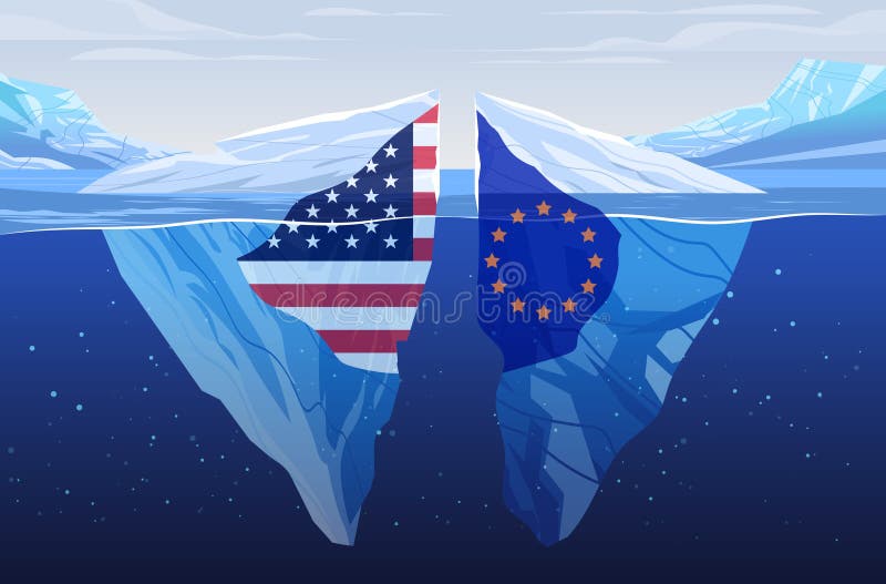 Trade War Concept USA EU Flags Iceberg Split Ocean Digital Art Stock ...