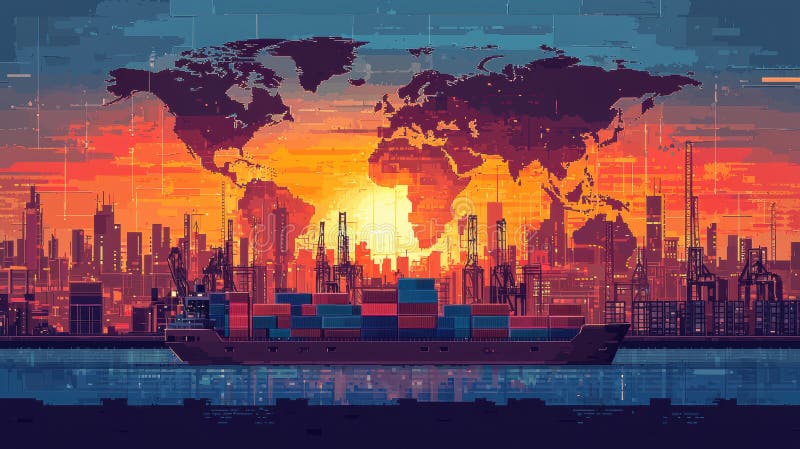 Global Trade and War Concept with Cargo Ship at Sunset Port. Generative ...
