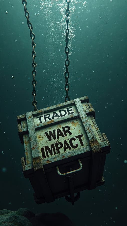 Trade War Impact Symbolized by Sunken Cargo Box Underwater Stock Photo ...